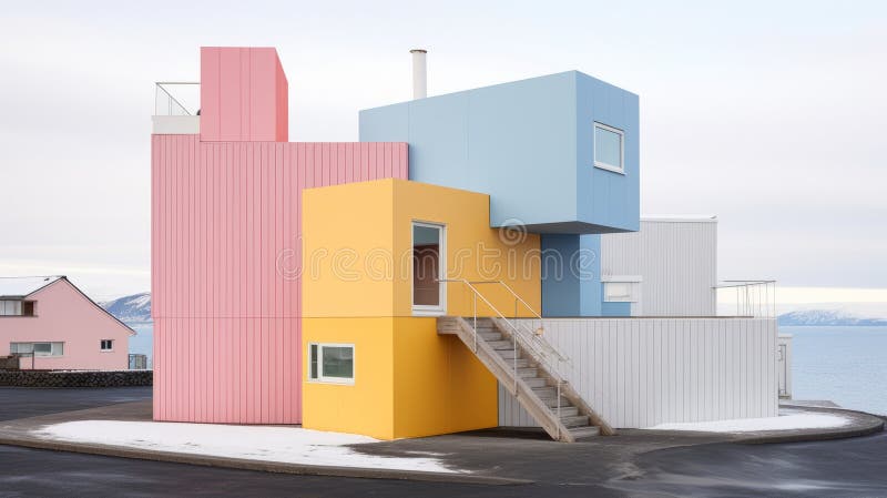 Minimalist Deconstructivist Architecture in Husavik with Soft Colored ...