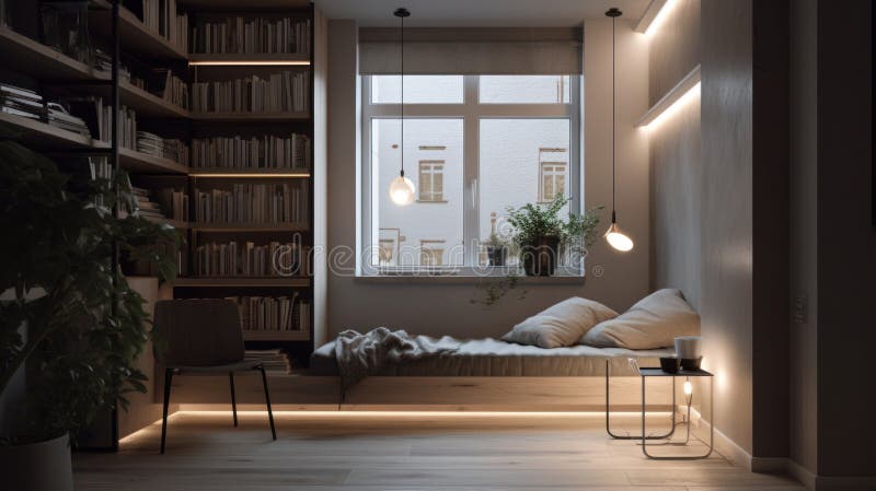 Minimalist Decor and Ambient Lighting in a Reading Nook. AI Generated ...