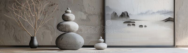 A Minimalist Decor Featuring a Perfectly Balanced Stack of Zen Stones ...