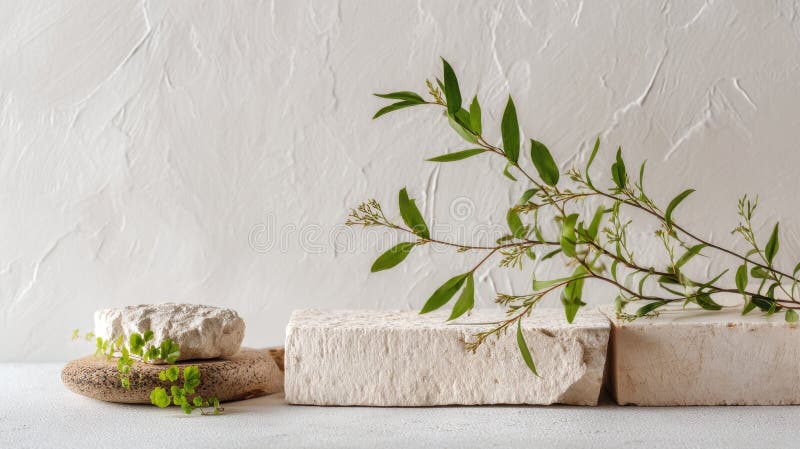 Minimalist Decor with Leaves on Textured Neutral Background Stock ...