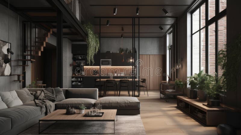 Minimalist Decor and Open Spaces in a Loft-style Apartment. AI ...