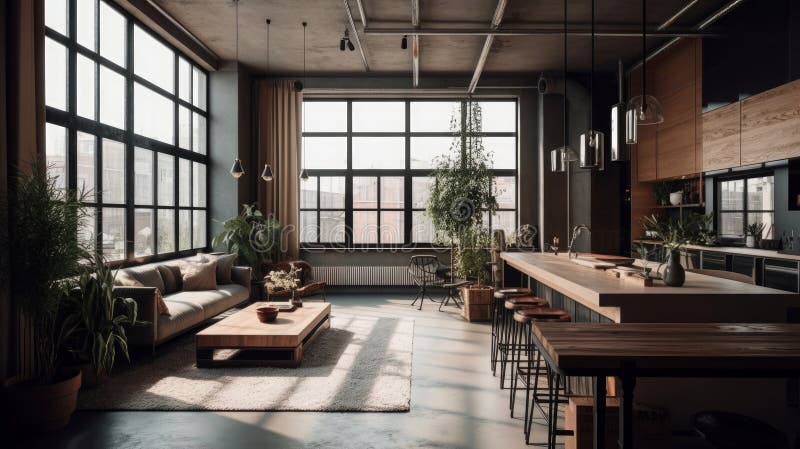 Minimalist Decor and Open Spaces in a Loft-style Apartment. AI ...