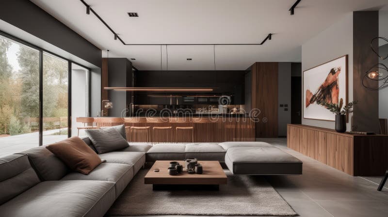 Minimalist Decor and Smart Home Technology in a Contemporary Home. AI ...