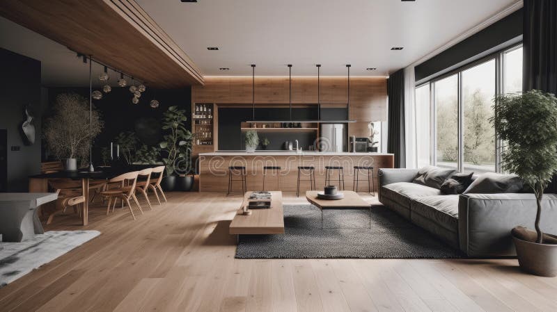 Minimalist Decor and Smart Home Technology in a Contemporary Home. AI ...