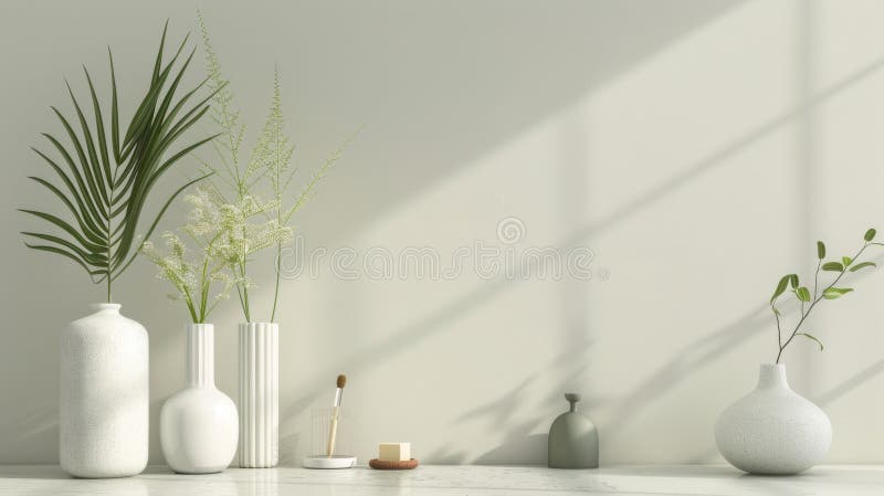 Minimalist Decor with Vases and Green Plants Stock Image - Image of ...