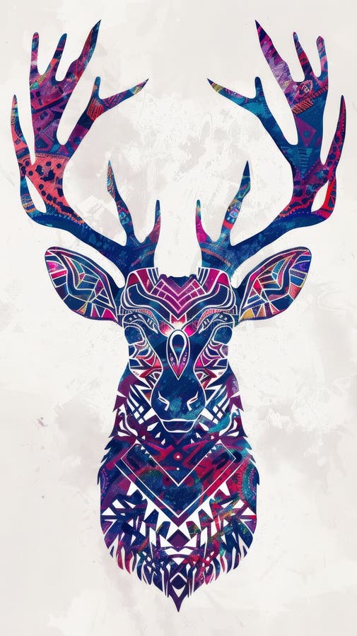 Minimalist Deer Head with Bright Tribal Patterns. Stock Illustration ...