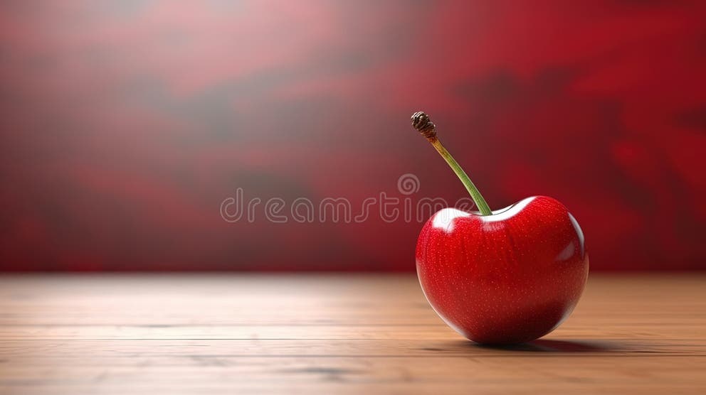 An Minimalist Delicious Red Cherry on Red Background with Copy Space ...
