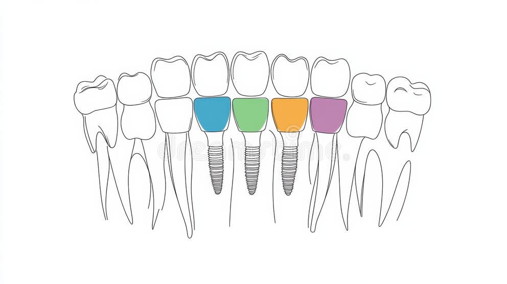 Minimalist Dental Arch Schematic Showing Teeth with Colored Dental ...