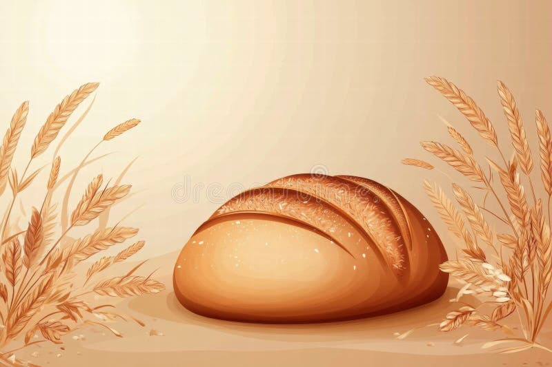 Minimalist Bread Loaf Surrounded by Wheat Grains on a Warm, Neutral ...