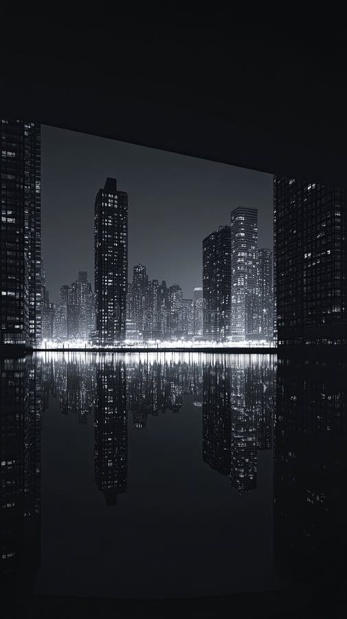 A Minimalist Depiction of a Cityscape at Night Picture Stock Photo ...