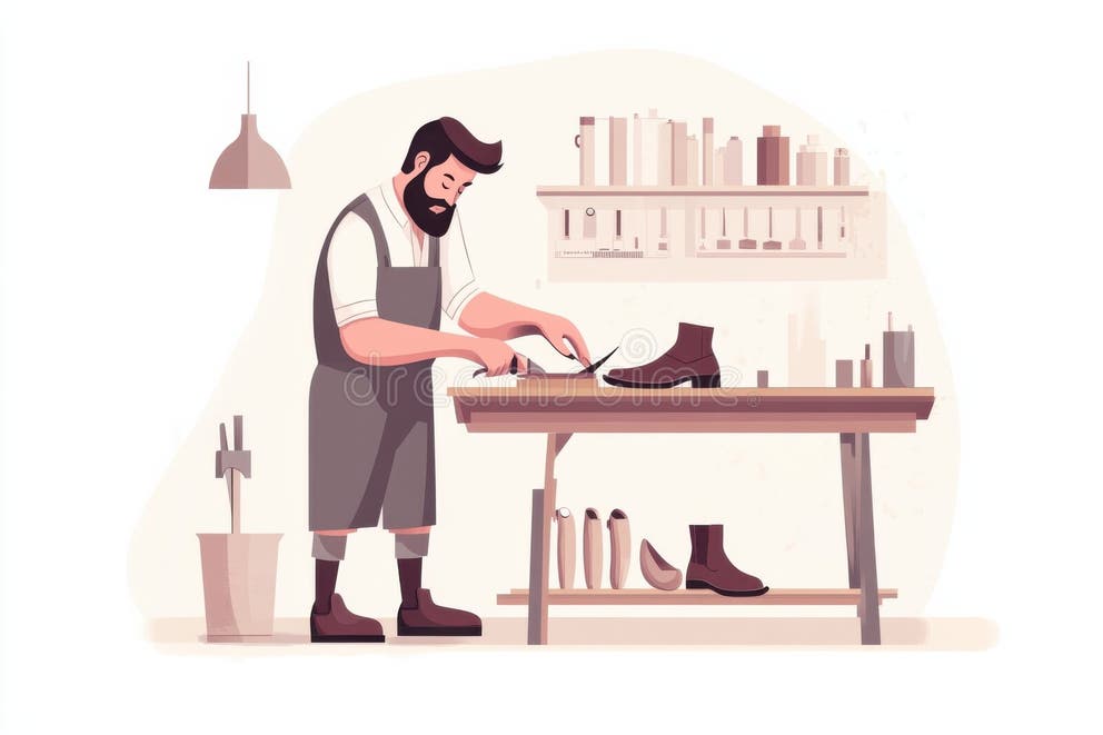 Minimalist Depiction of a Shoemaker at Work in a Traditional Craft ...