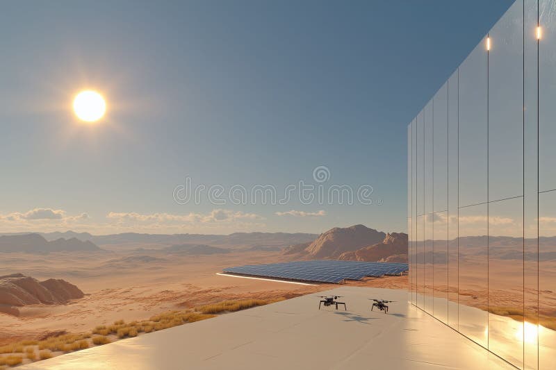 Minimalist Desert Data Center View Stock Illustration - Illustration of ...
