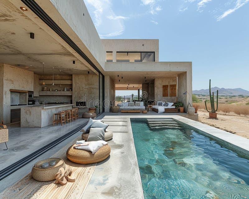 Minimalist Desert Home with Clean Lines Natural Materials Stock Photo ...