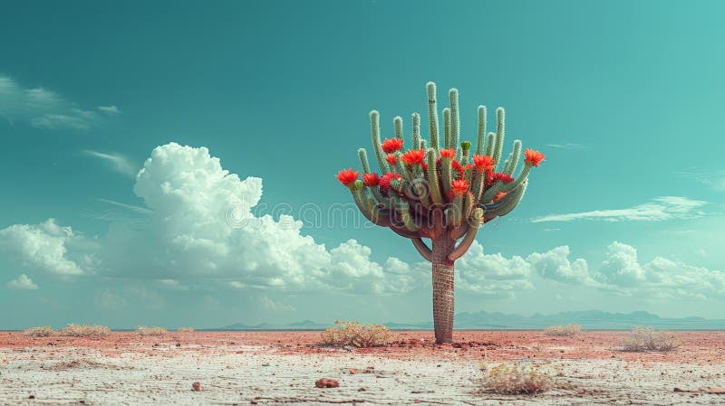 A Minimalist Desert Landscape with a Lone Cactus. Stock Photo - Image ...