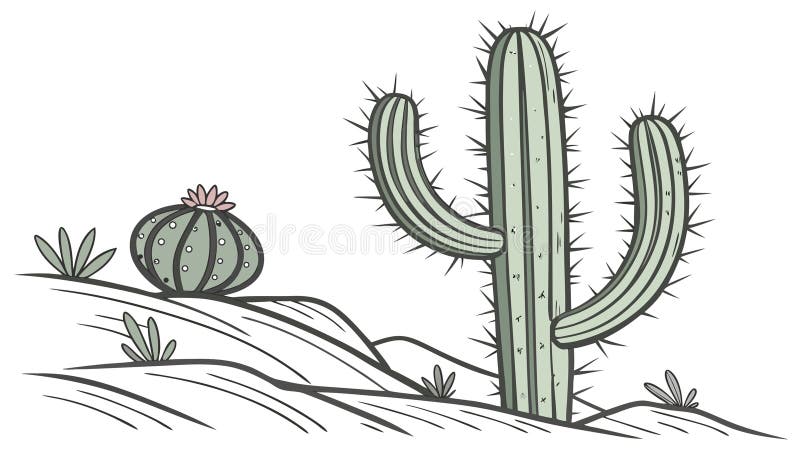 Minimalist Desert Landscape with Various Cactus Types, Vector Design ...