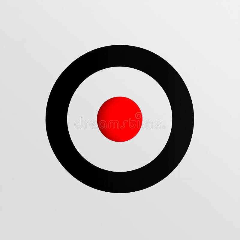 Minimalist Design with Black and Red Bullseye on White Background Stock ...