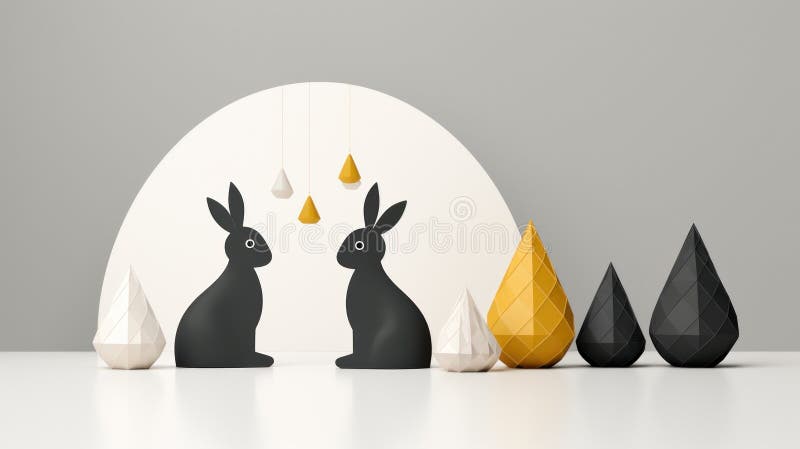 Minimalist Design with Bunnies and Geometric Shapes. Concept of Modern ...
