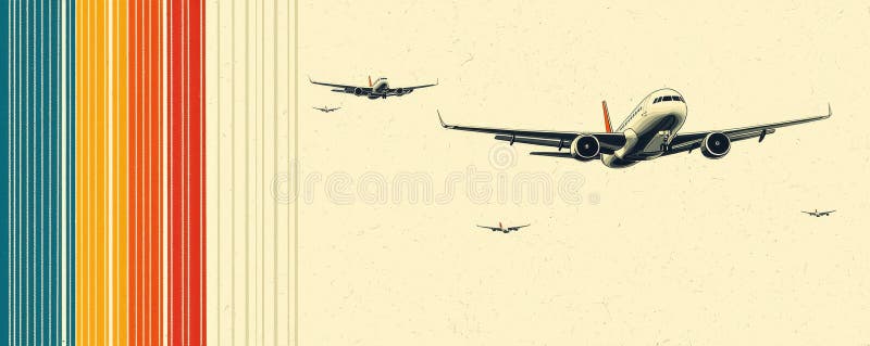 Minimalist Design with Colorful Stripes and Flying Airplanes in Motion ...