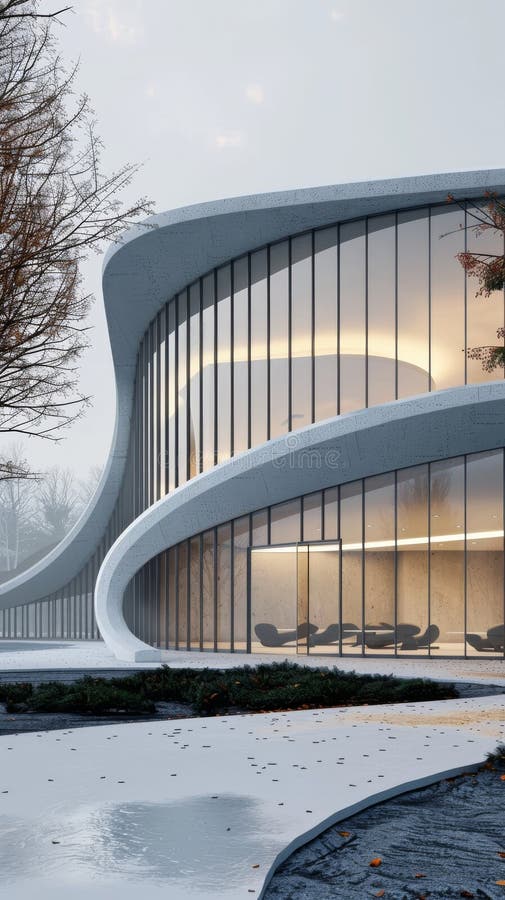 Minimalist Design of a Curved Research Center Its Hyperrealistic ...