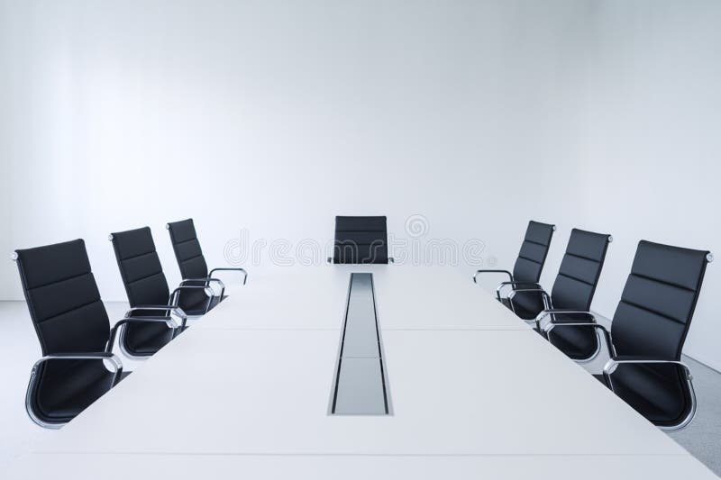Minimalist Conference Room with a White Table and Black Chairs Stock ...