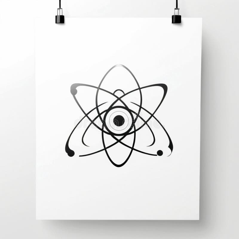 Creative Black Atomic Symbol Design on White Canvas with Elegant Lines ...