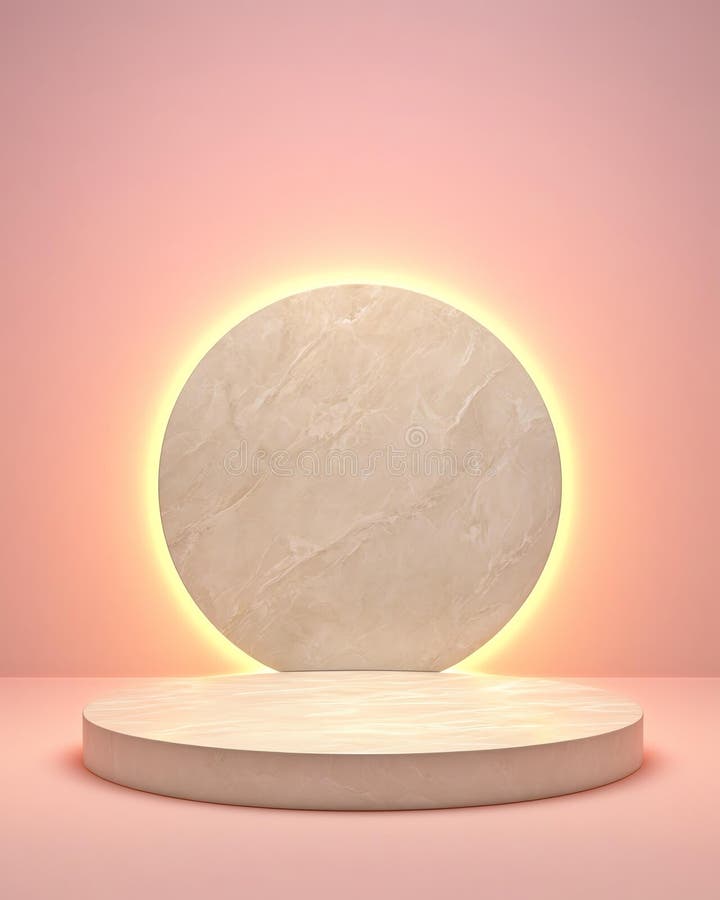 A Minimalist Design Featuring a Circular Stone Backdrop with Glowing ...