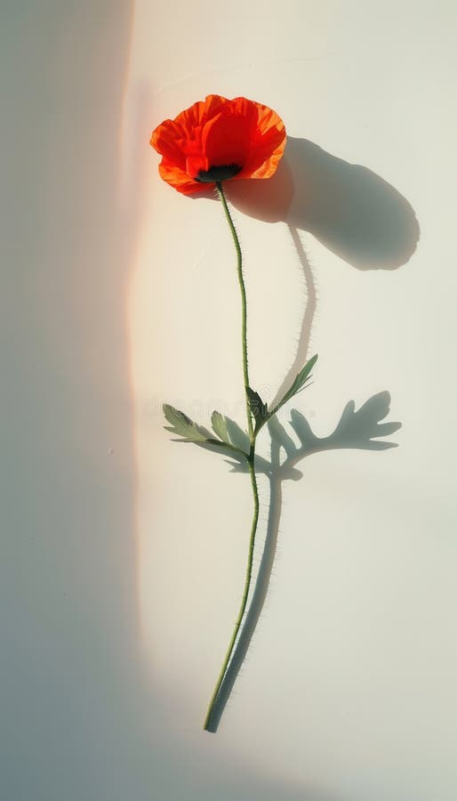 Minimalistic Red Poppy Design with Elegant Shadows and Text Space Stock ...