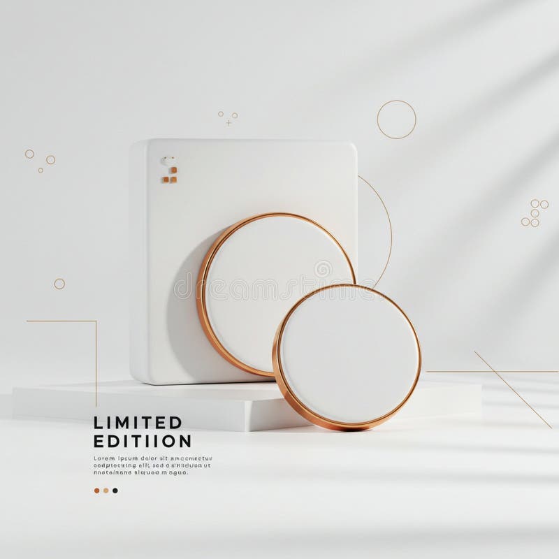 Minimalist Design Featuring Two Large White Circular Objects with Gold ...