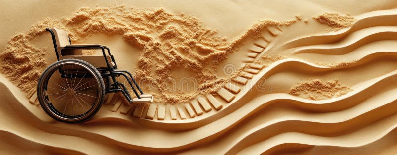 Minimalist Design Featuring Wheelchair on Textured Sand, Symbolizing ...