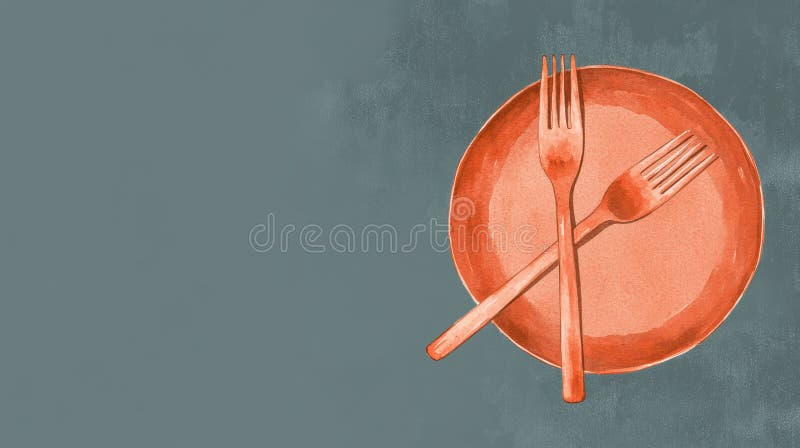 Minimalist Design with Fork on Watercolor Plate. Conceptual Art ...