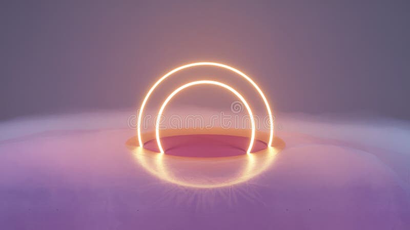 Minimalist Design of Glowing Neon Arches Over a Reflective Surface ...