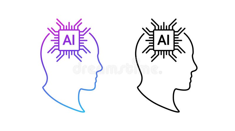 Minimalist Design of Human Head with Ai Chip in Profile View ...