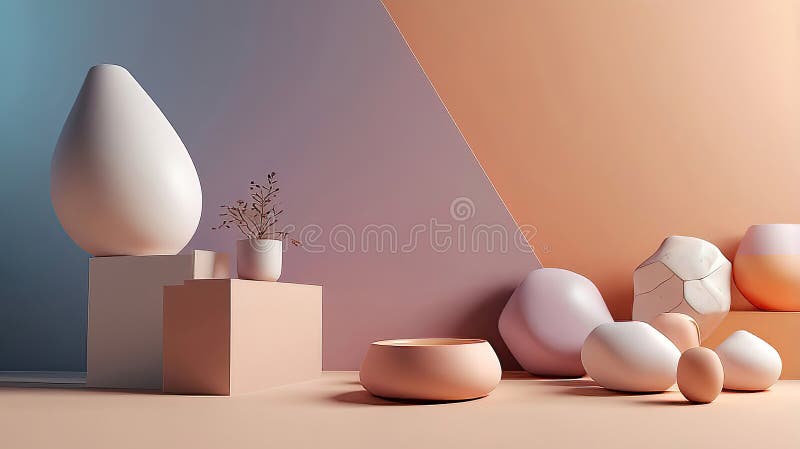 Minimalist Design Mockup with Soft Forms and Colors Stock Illustration ...
