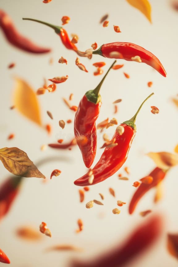 In this Minimalist Design, Red Chili Peppers Float with Falling Seeds ...