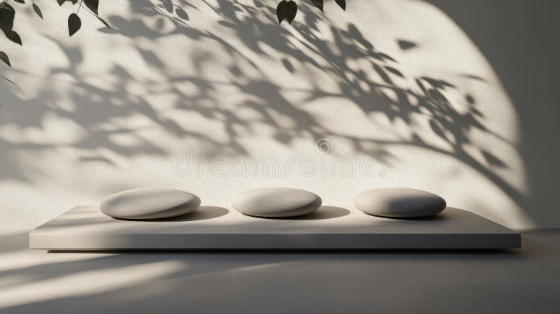 Minimalist Zen Garden with Smooth Stones on Flat Surface and Leaf Shadows Stock Illustration ...