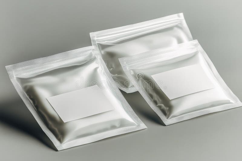 Minimalist Design of Silver Foil Pouches for Packaging Stock Photo ...