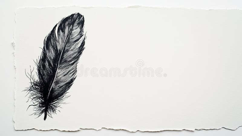A Minimalist Design of a Single Feather Ink Drawing Styled on a Blank ...