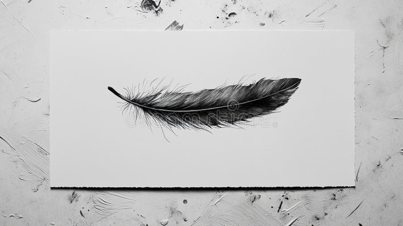 A Minimalist Design of a Single Feather Ink Drawing Styled on a Blank ...