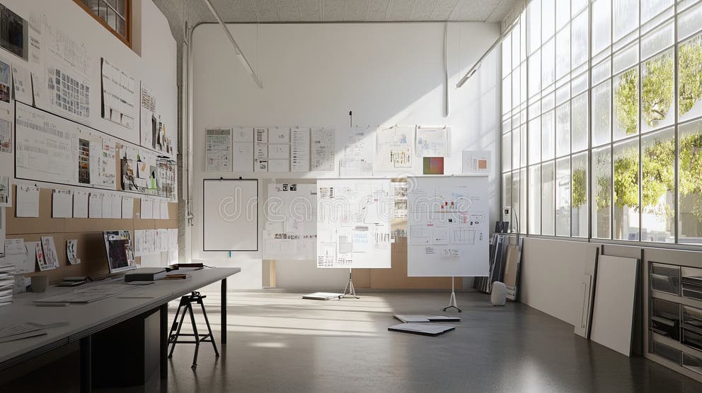 Minimalist Design Studio with Clean Whiteboards Pic Stock Illustration ...