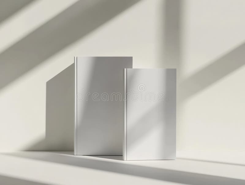 Minimalist Design with Two Upright White Books and Shadows Stock ...