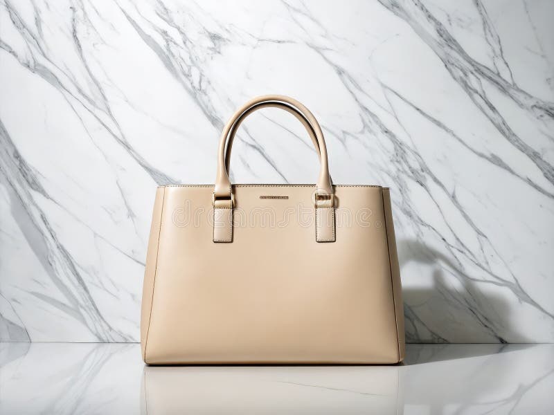 Minimalist Designer Handbag in Elegant Beige on Marble Surface Stock ...