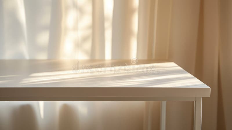 Minimalist Desk Bathed in Soft Sunlight with Shadow Play Stock Image ...