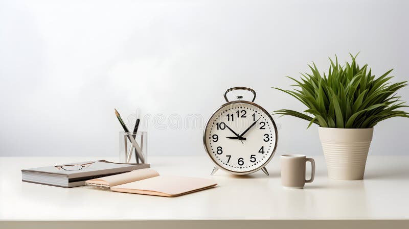 A Minimalist Desk Clock and Financial Planner Stock Illustration ...