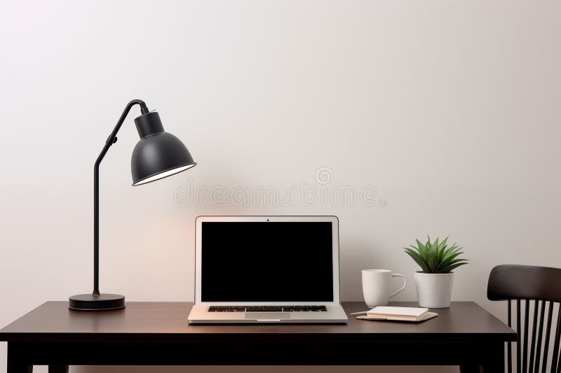 Minimalist Desk with Computer, Clean Surface and Stylish Desk Lamp ...