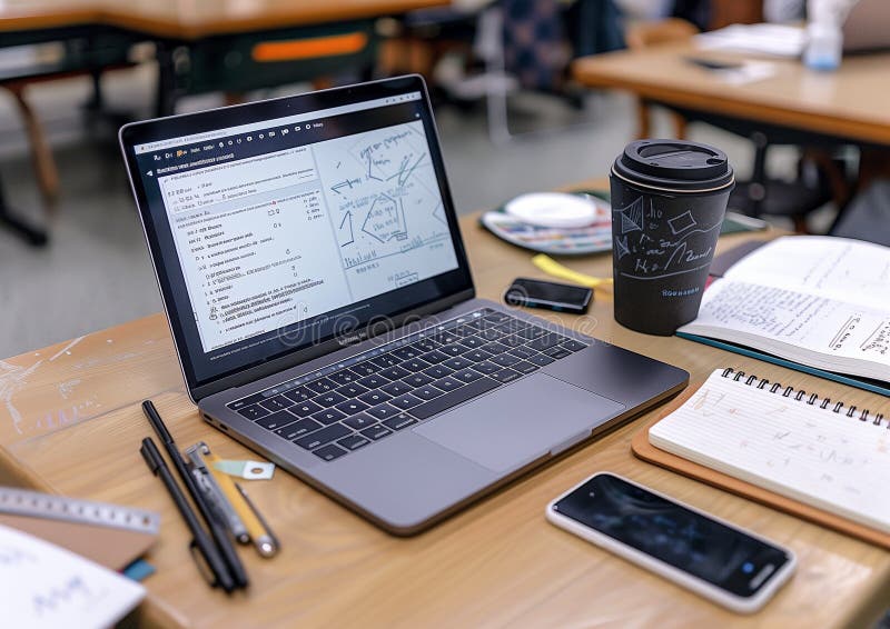 A Minimalist Desk in a School Classroom with a Modern Laptop Open on ...