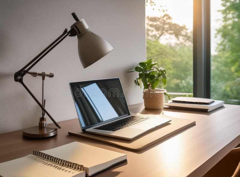 A Minimalist Desk Setup in a Modern Office, Work Desk Near Window. AI ...