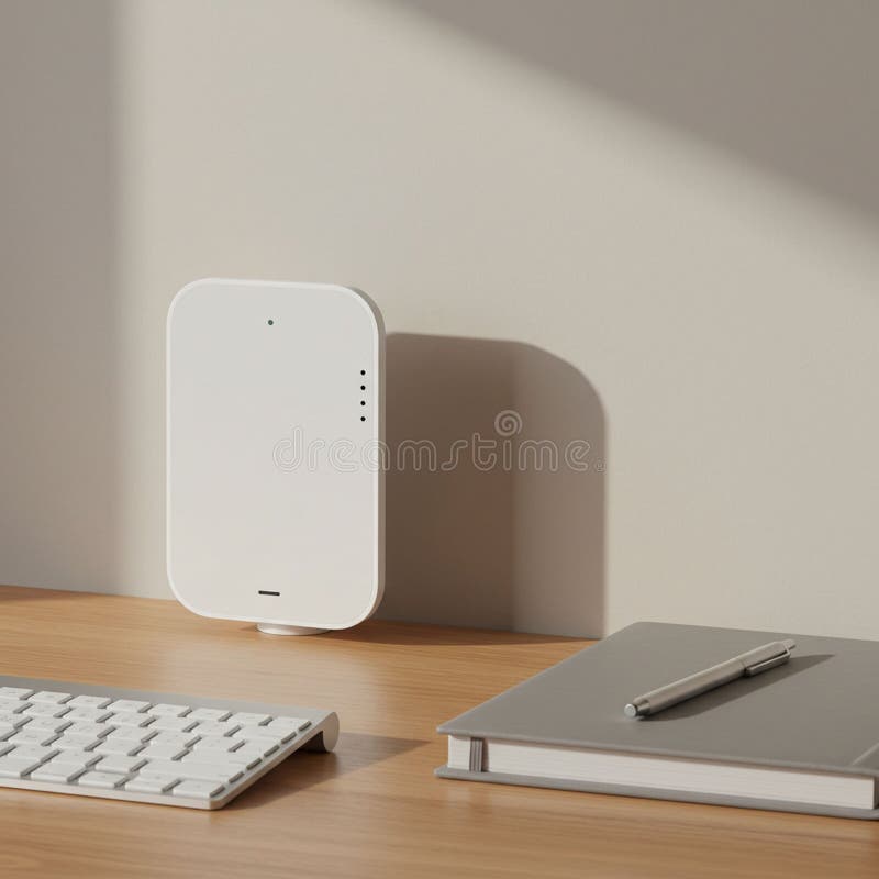A Minimalist Desk Setup with a Sleek White Device Featuring Small ...