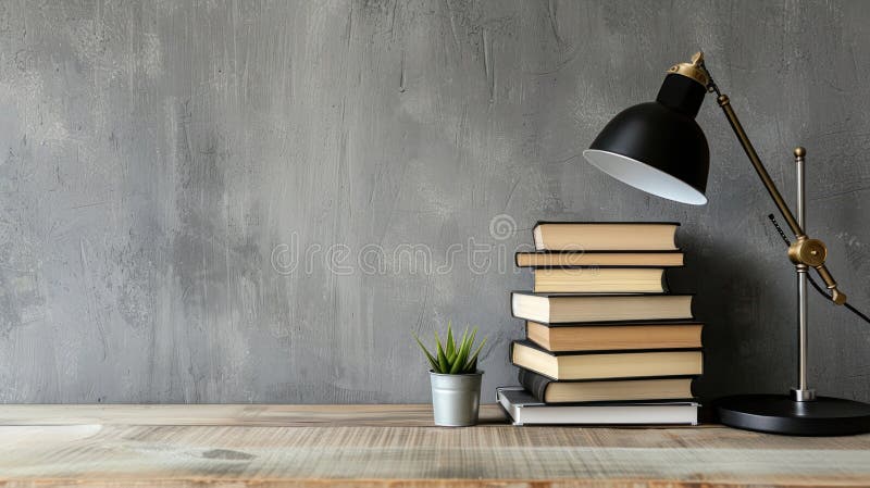 A Minimalist Desk Setup with a Stack of Books on Business Strategy ...
