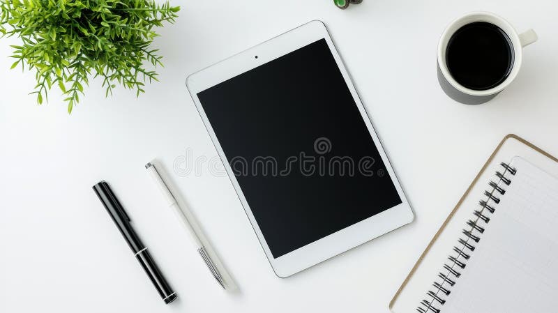 Minimalist Desk Setup with Tablet and Notebook Stock Illustration - Illustration of elegant ...