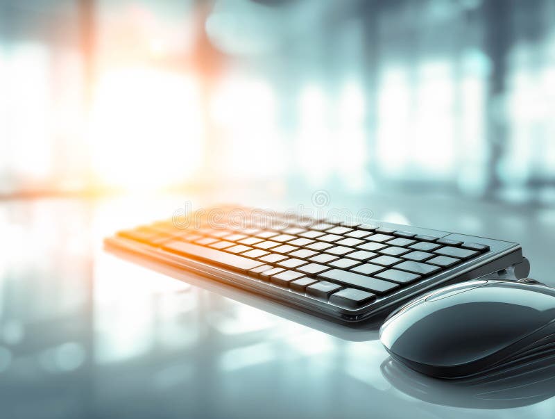 Minimalist Desk Setup Wireless Keyboard Mouse Surrounded Greenery ...